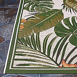 Couristan Dolce Flowering Fern Ivory-Hunter Green Indoor/Outdoor Area Rug, 5'3" x 7'6"