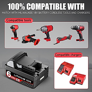 DASNITE M-18 6.0Ah Li-ion Battery Replacement for Milwaukee M-18 Battery 2Pack 18V Lithium Battery Replacement For Milwaukee 18V Battery 48-11-1811 48-11-1815 48-11-1820 48-11-1822 Cordless Power Tool