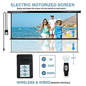 110" Motorized Projector Screen Electric Diagonal Automatic Projection 16:9 HD Movies Screen for Home Theater Presentation Education Outdoor Indoor W/Wireless Remote and Wall/Ceiling Mount (Black)