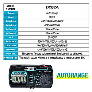 allsun Auto Ranging Pocket Tiny Digital Multimeter, Mini Electrical Travel Meter AC/DC Ohm Volt NCV Amp Capacitance Frequency Diode Continuity