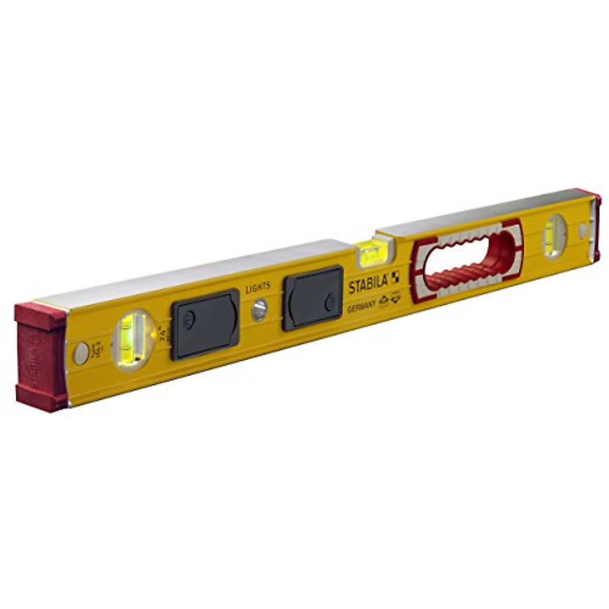 Stabila 39324 196 LED"The Lights" Level Kit, a 24" Level with Two Illuminated Vials and Two Light Packs, Yellow