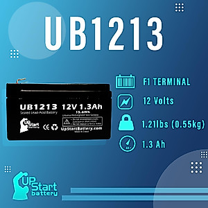 Replacement for Werker WKA12-1.3F Battery - Replacement UB1213 Universal Sealed Lead Acid Battery (12V, 1.3Ah, 1300mAh, F1 Terminal, AGM, SLA) - Includes Two F1 to F2 Terminal Adapters