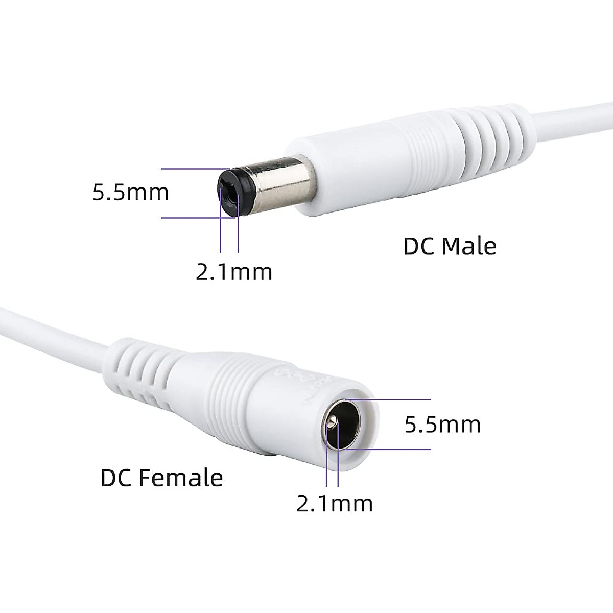 Power Extension 60ft Cable5.5mm x 2.1mm 12 Volt Male to Female Plug Cord for CCTV IP Security Cameras DVRs and More Devices White