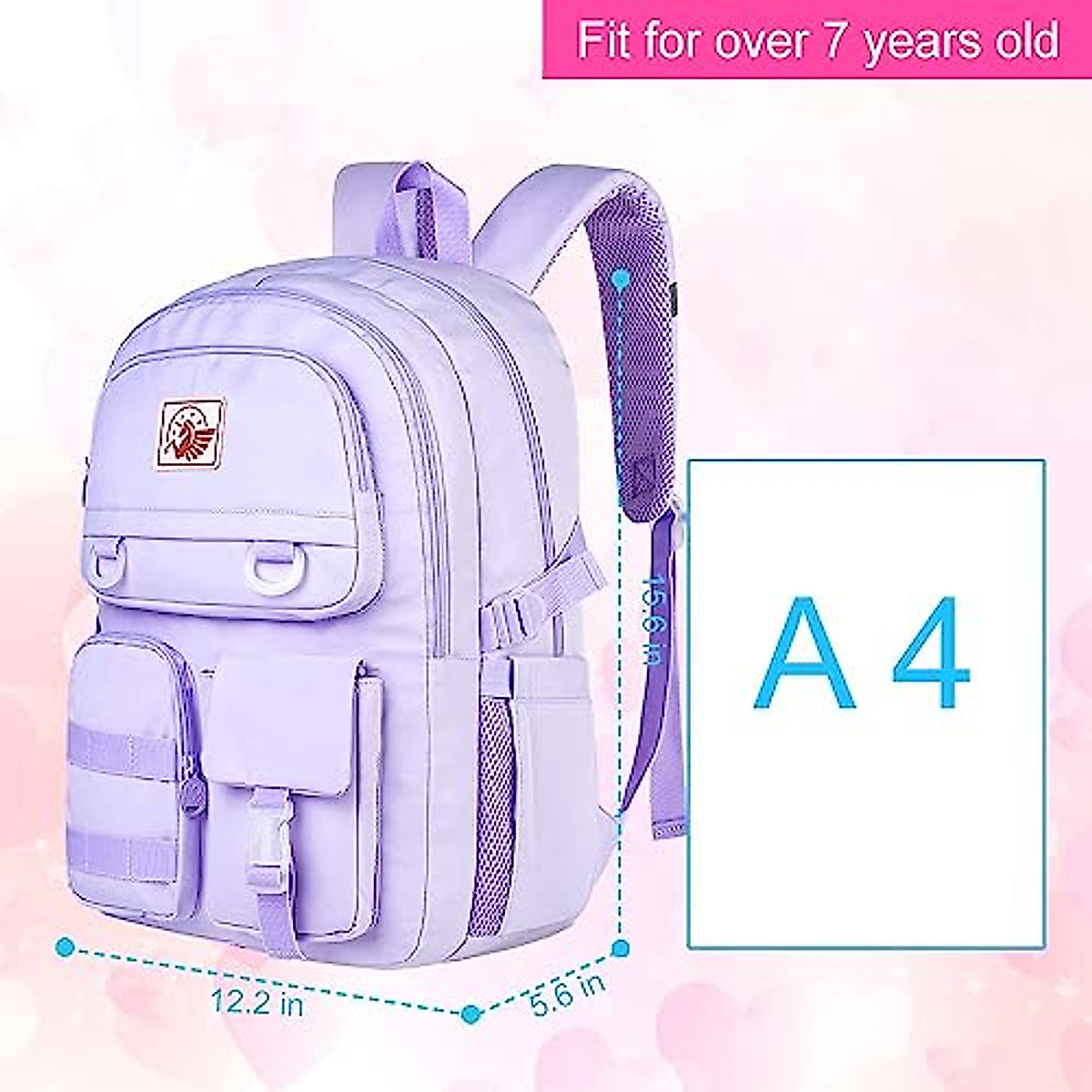 CCJPX Girls Backpack, 16 inch Elementary School Laptop Bag College Bookbag, Anti Theft Daypack for Teens Students Women - Purple