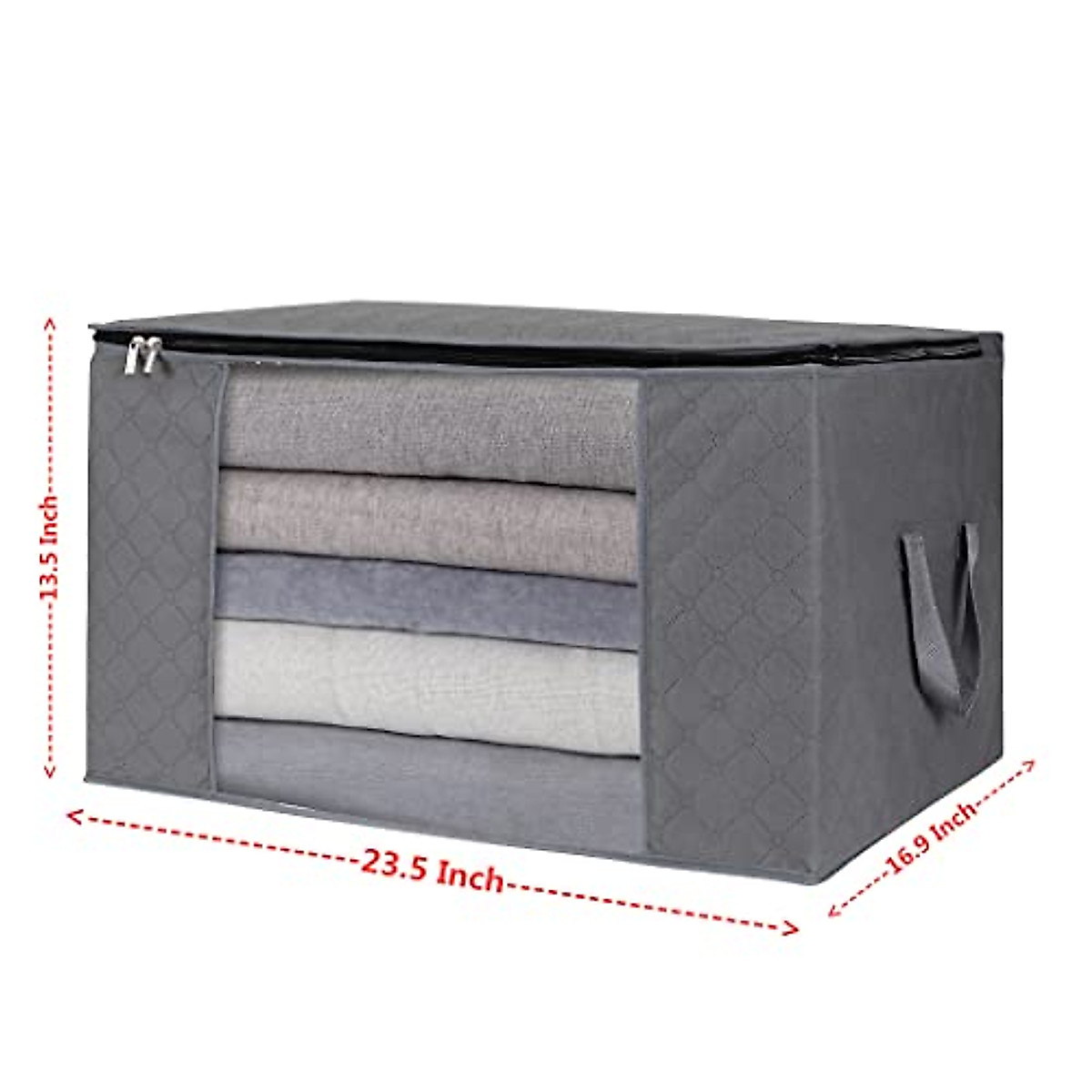 MANZOO Large Closet Organizers and Storage Bins Storage Bag Closet Organizer, Clothes Storage Containers with Reinforced Handle for Comforters, Blankets, Bedding,6PC Pack, 90L, Grey