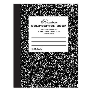 BAZIC Composition Book Black Marble College Ruled 100 Sheet Notebook, Premium Journal Comp Notebooks for Office School, 1-Pack