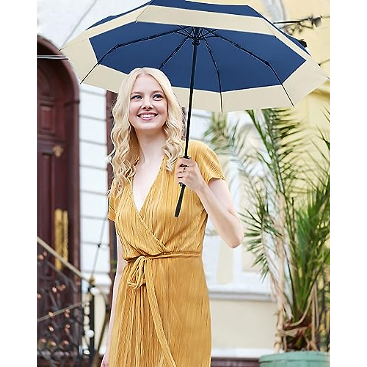 LEAGERA Small Travel Umbrella - Compact Canopy Diameter 40.5inch, Automatic Collapsible Rain Umbrellas for Women, 190T Waterproof Pongee Fabric for Breeze Wind&Rain, Dark Blue