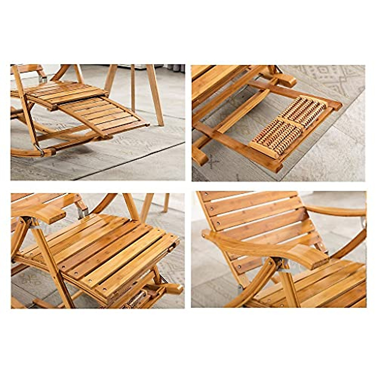 Lounge Chair, Zero Chair,Lounge Chairs, Recliner Outdoor Chair Bamboo Rocking Chair with Footrest, Armrest and Soft Cushion, Lounge Chair Used in Gardens, Swimming Pools Lawns (Color : Red, Size : W