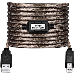 LDKCOK Active USB 2.0 Printer Cable 50ft - A-Male to B-Male High Speed Printer/Scanner/Repeater Cable for HP, Canon, Lexmark, Epson, Dell, Samsung etc (50FT/15M)