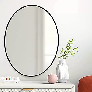 COFENY Oval Mirror, 20"x28" Black Bathroom Mirror with Metal Frame, Wall Mount Mirrors Decor Modern Hanging Mirror for Bedroom Living Room、Entryway