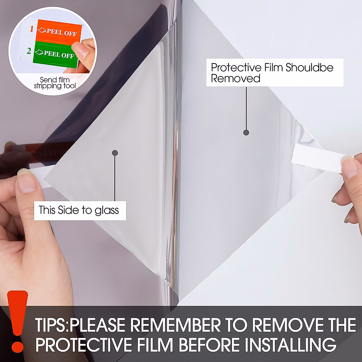 bofeifs Window Tint for Home One Way Privacy Window Film Sun Blocking Reflective Removable Window Clings for Glass Windows See Out Not in Uv Heat Blocker Peel and Stick Mirror Summer House Window Tint