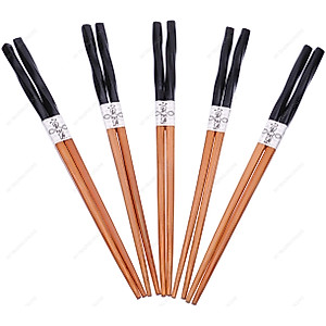 M.V. Trading 900241BK Japanese Bamboo Chopstick Twisted Design, Black, 5 Pairs