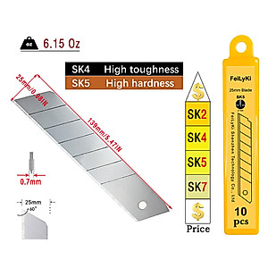 FeiLyKi 20-Pack 25mm Blade Knife Blades Snap Off Blades,SK5 Steel Sharp Silver-2064