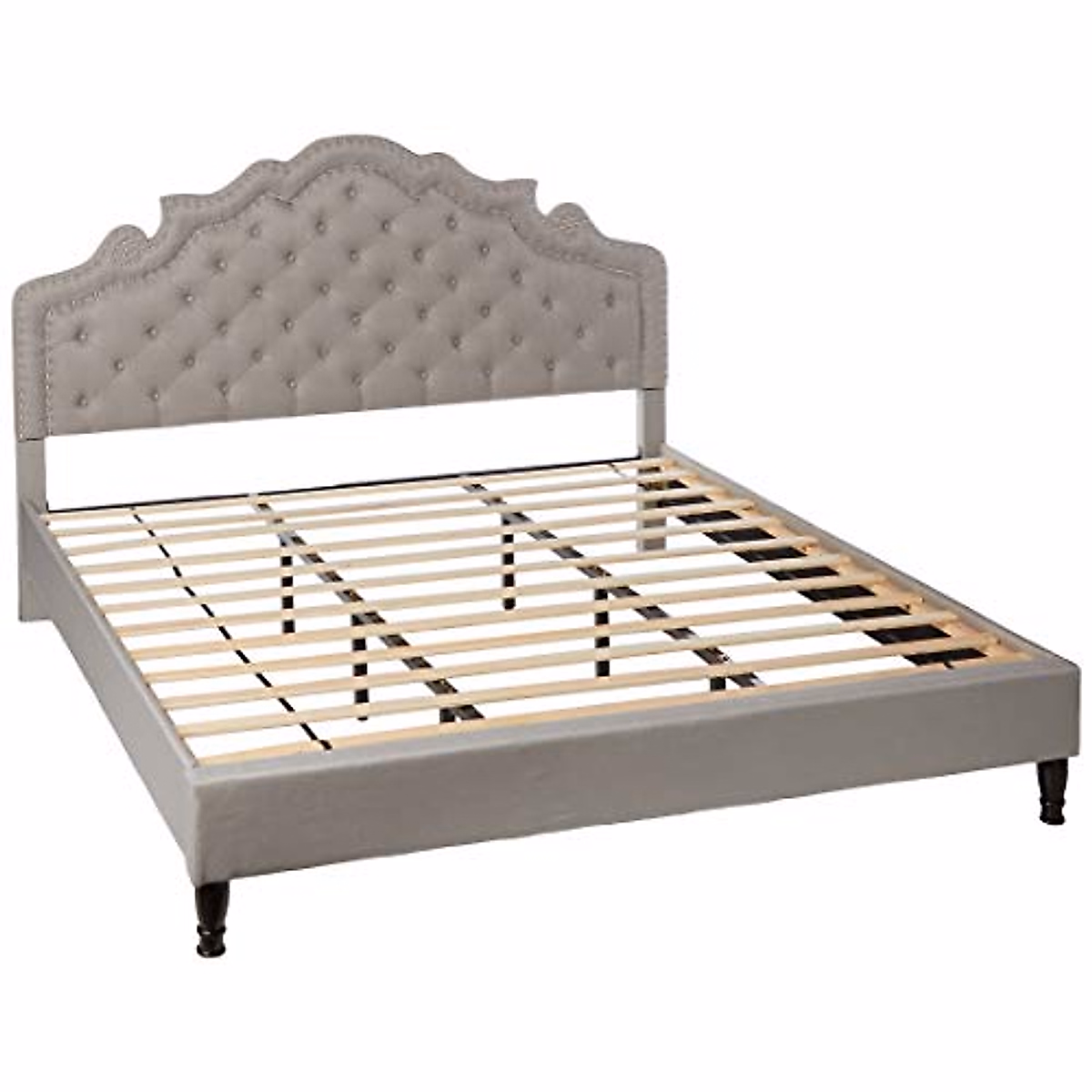 HomeLife Premiere Classics 51" Tall Platform Bed with Cloth Headboard and Slats - King (Light Grey Linen)