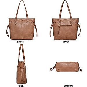 Tote Bag for Women Brown Ladies Designer Purses and Handbags Vegan Leather Top Handle Shoulder Satchel Hobo Bag with Coin Purse, 2PCS Set MWC2-087BR