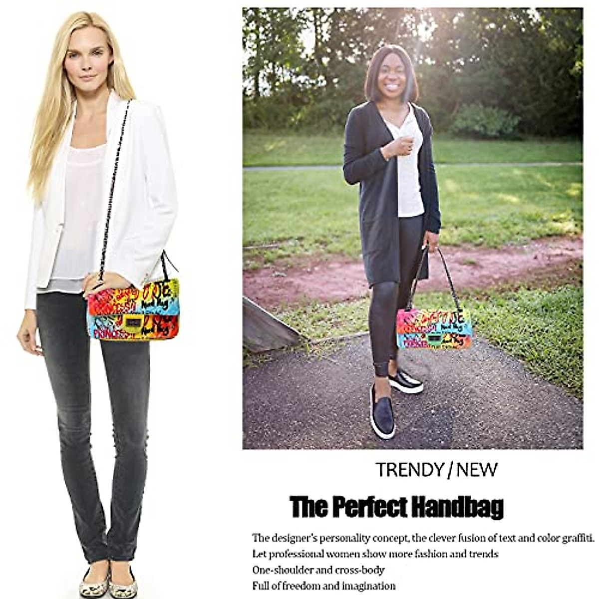 Scioltoo Satchel Handbags for Women Neon Multicolor Colorful Shoulder Crossbody Cute  Brilliant Color Clutch Purses Graffiti Evening Bag with Zipper and Long Strap Yellow