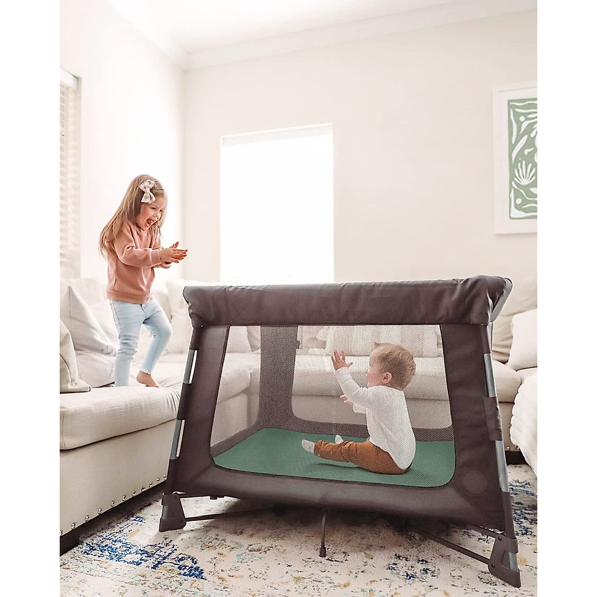 Babebay 2-Pack Mini Crib Sheets, Pack and Play Sheets Fitted for Pack N Play Mattress and Playard, Soft Jersey Knit Cotton for Baby (Sage Green)