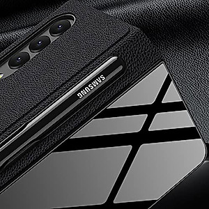 Breclar for Samsung Galaxy Z Fold 4 Case with S-Pen Pocket Luxury Flip Plating Glass Crystal Hybrid Leather All-Inclusive Cover, with S Pen Holder for Samsung Z Fold 4 5G 2022 (Lion)