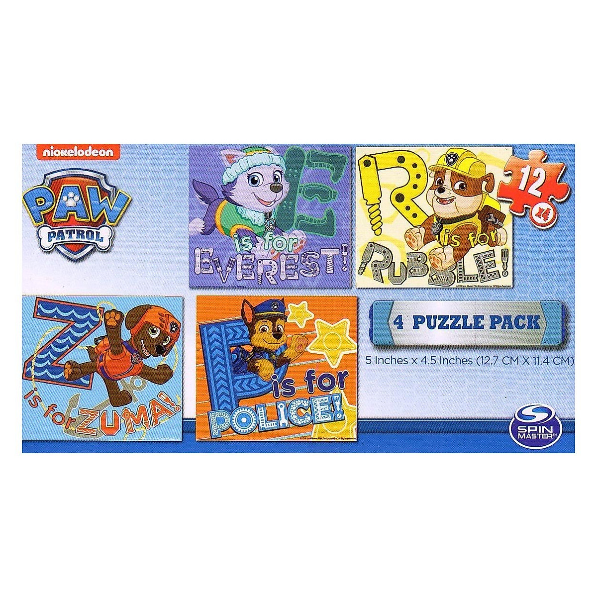 Paw Patrol Puzzle Set ~ 4-pack of 12-piece puzzles featuring Everest, Rubble, Zuma, and Chase