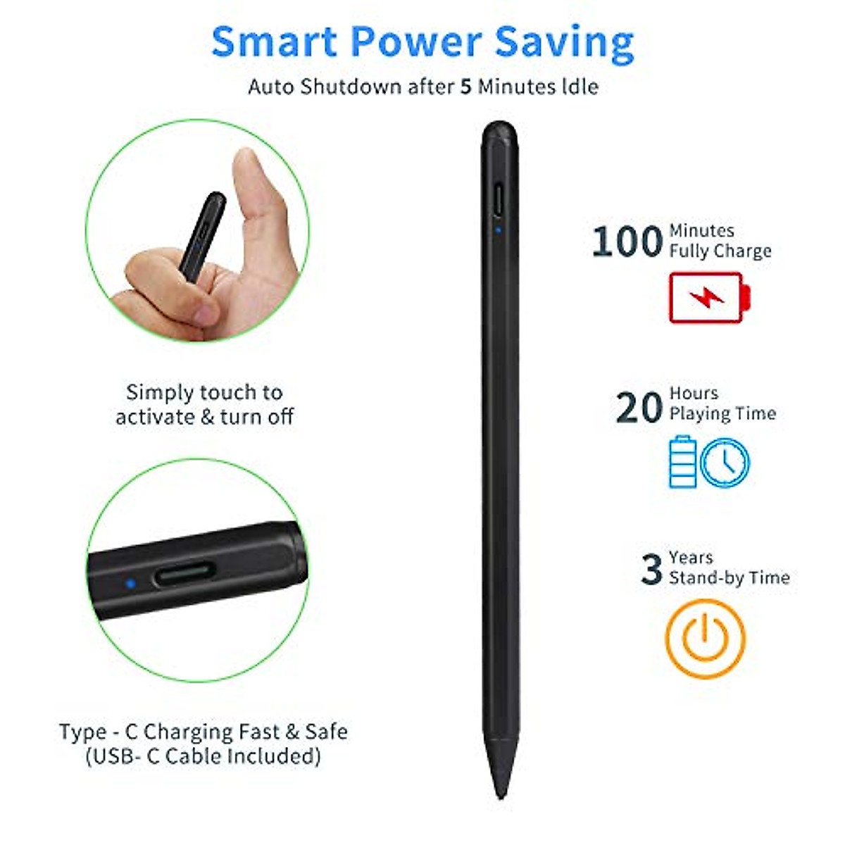 Evach Stylus Pens for Lenovo Yoga Tab Pencil, Active Stylus Pen for Touch Screen Tablet with 1.5mm High Sensitivity Tip Pencil for Lenovo Yoga Tab Pen,Dark Black