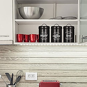3 Piece Food Jars Canisters Sets, Airtight Coffee Container, Tea Organizer, And Sugar Canister, Rustic Farmhouse Decor for Kitchen Countertop (Black)