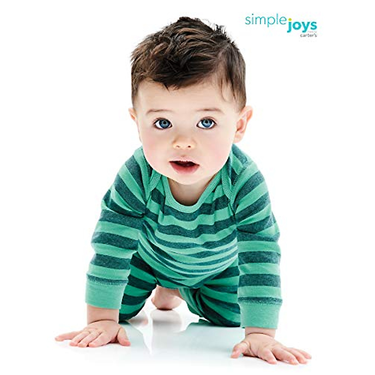 Simple Joys by Carter's Baby Boys' Jumpsuits, Pack of 3, Green Stripe/Grey Heather/White Dinosaur, 12 Months