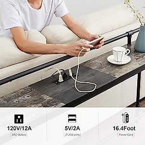 VECELO Narrow Console/Sofa Table with Power Outlet, Long Behind Couch Furniture for Entryway, Hallway, Living Room, Grey Oak