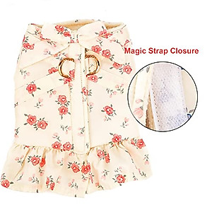 Zunea Winter Dog Harness Dresses for Small Dogs Girl Cute Flowers Printed Warm Fleece Lined Puppy Princess Dress with Bowknot and D-Rings Female Cold Weather Pet Skirt for Chihuahua Doggy Pink S