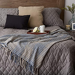 DII California Casual Houndstooth Woven Throw, French Blue & Gray, 50x60