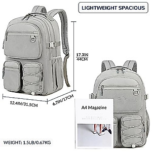 Lohol Water Resistant Daypack with Mulitiple Pockets for Travel Outdoor College, 15.6 inch Laptop Backpack for Men and Women (Grey