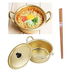 Korean Noodle Pot Hot Shin Ramyun Aluminum 6.3"(16cm) + SoltreeBundle Natural Bamboo Chopstick (1 Pairs)