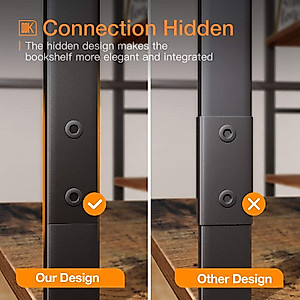 ODK Bookshelf, 4 Tier Shelf Storage Organizer, Modern Book Shelf with Metal Frame for Bedroom, Living Room and Home Office, Rustic Brown