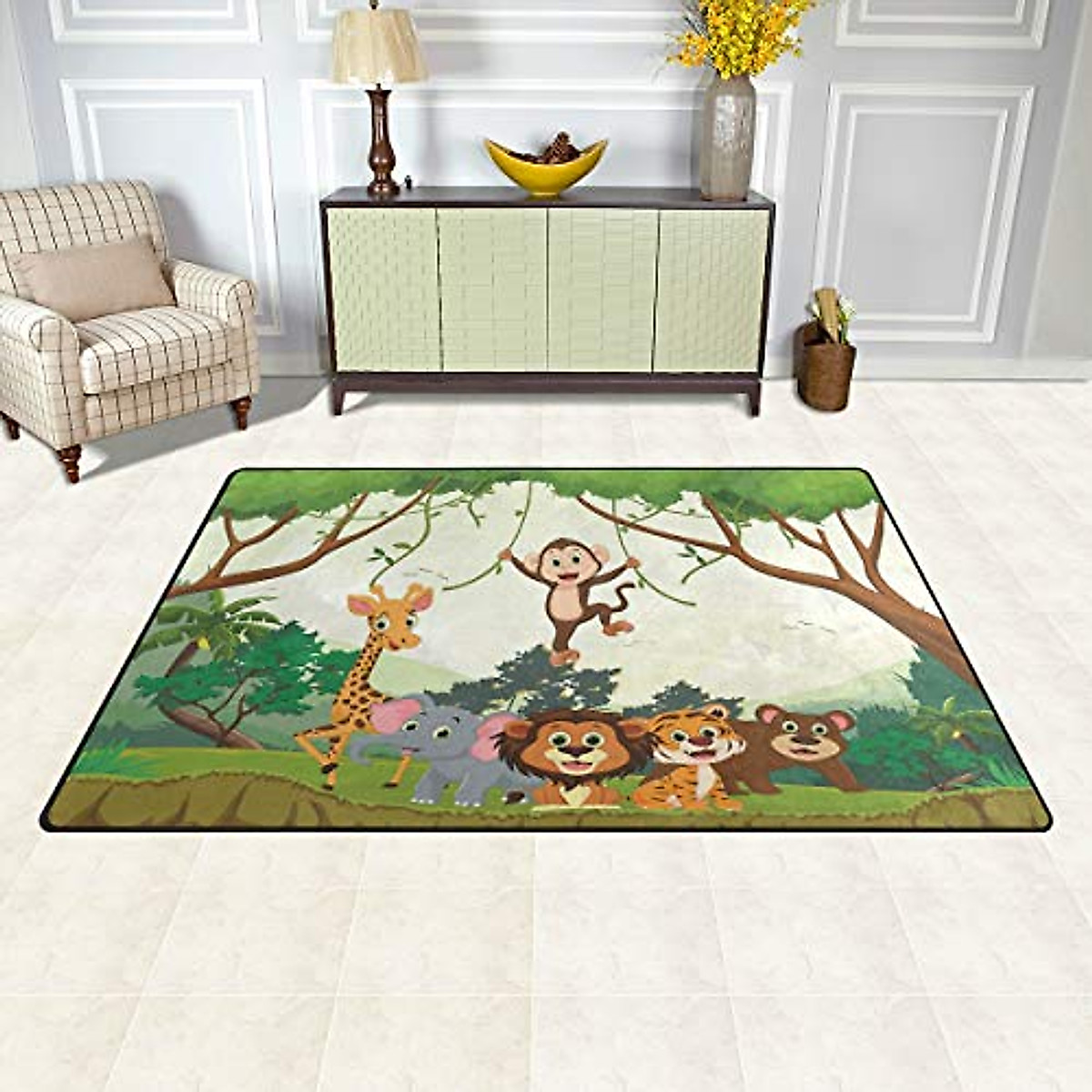 ALAZA Animal Jungle Monkey Tiger Giraffe Lion Elephant Non Slip Door Mat 2' x 3', Modern Floor Mats for Living Room Bedroom Dinning Room Home Decor