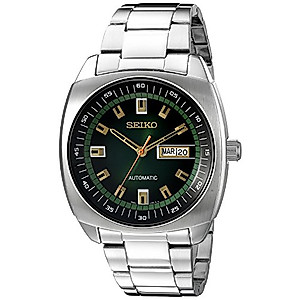 SEIKO SNKM97 Automatic Watch for Men - Recraft Series - Stainless Steel Case and Bracelet, Green Dial, Day/Date Calendar, 50m Water Resistant, and 41 Hour Power Reserve