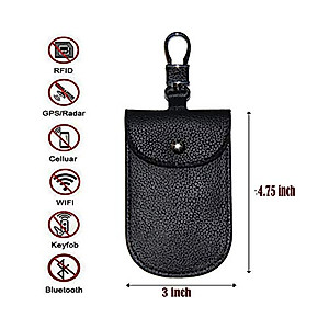 Genuine Leather Car Key Signal Blocker Case, Faraday Bag RFID Key Fob Antitheft Lock Devices RFID/WiFi/GSM/LTE/NFC Protector (Black)