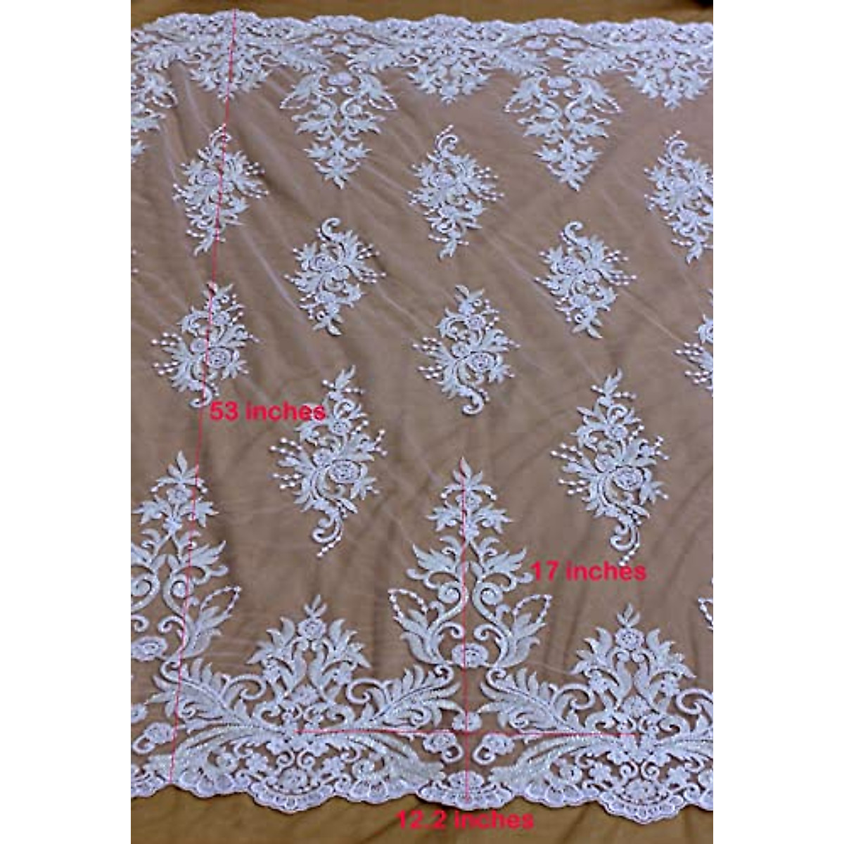 Special Design La Belleza Beading lace Fabric 53" Width Beautiful Patterns Easy to Cut for Wedding Dress Pure White lace Fabric 2 Yards