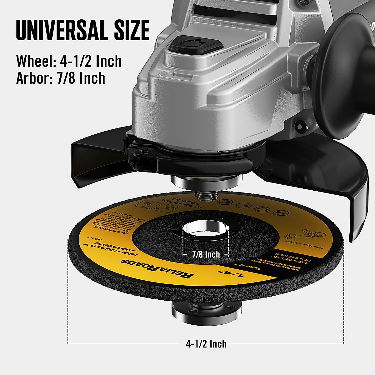 ReliaRoads 20V Brushless 4-1/2" Angle Grinder For Dewalt Battery(Battery Not Included), Cordless Angle Grinder With Metal Grinding Wheels. For Grinding, Cutting,Polishing And Carving