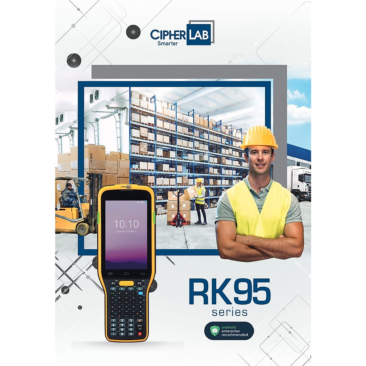 CipherLab RK95 2D Imager/Barcode Scanner/UPC Reader Android 9 Worldwide GMS & AER Certified 802.11 a/b/g/n/ac Bluetooth 5.0 Non-NFC 3,000 mAh Li-ion Battery