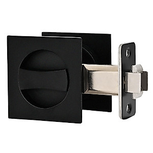 Aesytava Black Pocket Door Hardware, 2 Pack Matte Black Pocket Door Lock for Bathroom, Heavy Duty Solid Square Pocket Door Hardware(2 Pack)