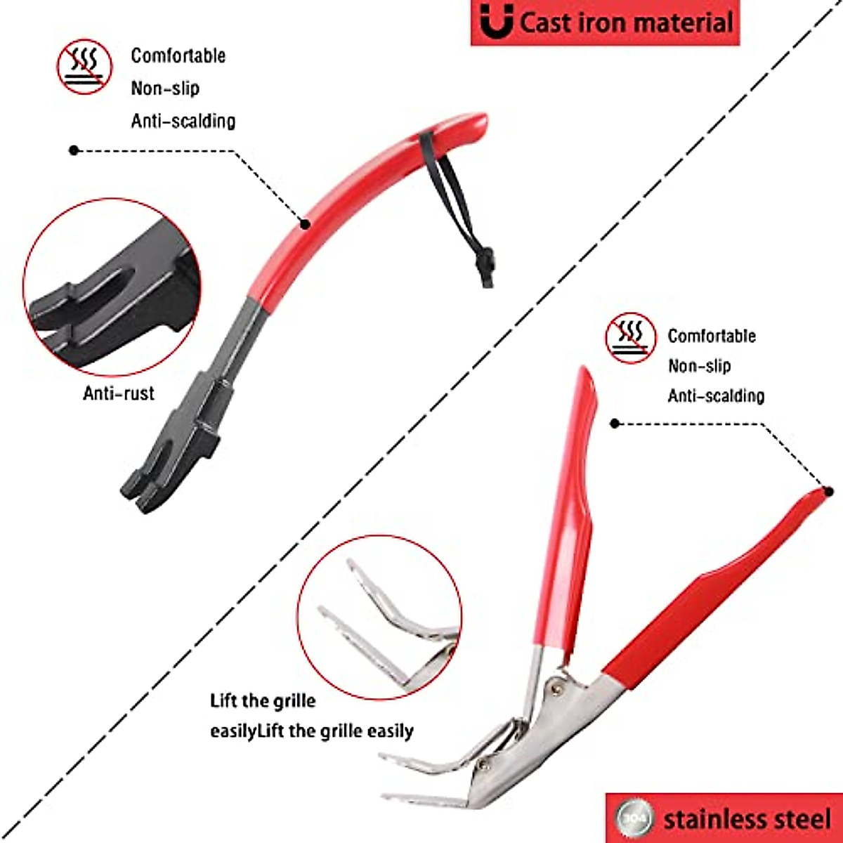 QQPOLE Grill Grate Lifter Gripper Set,Cooking Grid Lifter Grill Accessories,BBQ Lifter Tool for Kamado Joe Big Green Egg ，Easy to Move Grill and Grates