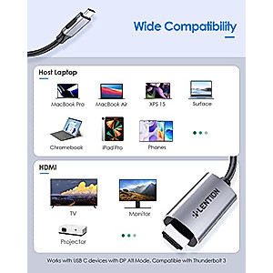 LENTION 6FT USB C to HDMI 2.0 Cable Adapter (4K/60Hz) Compatible 2023-2016 MacBook Pro, New iPad/Surface/Mac Air, Note 21/20/10, Stable Driver Certified (CB-CU707-2M, Space Gray)
