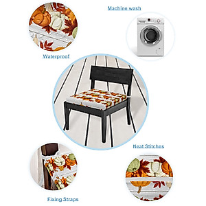 Outdoor Chair Seat Covers, Thanksgiving Day Waterproof Cushion Cover Sectional Autumn Pumpkins Maple Leaf Furniture Protector Slipcovers for Dining Room Chairs 2Pack 20x18In Retro Wood Board