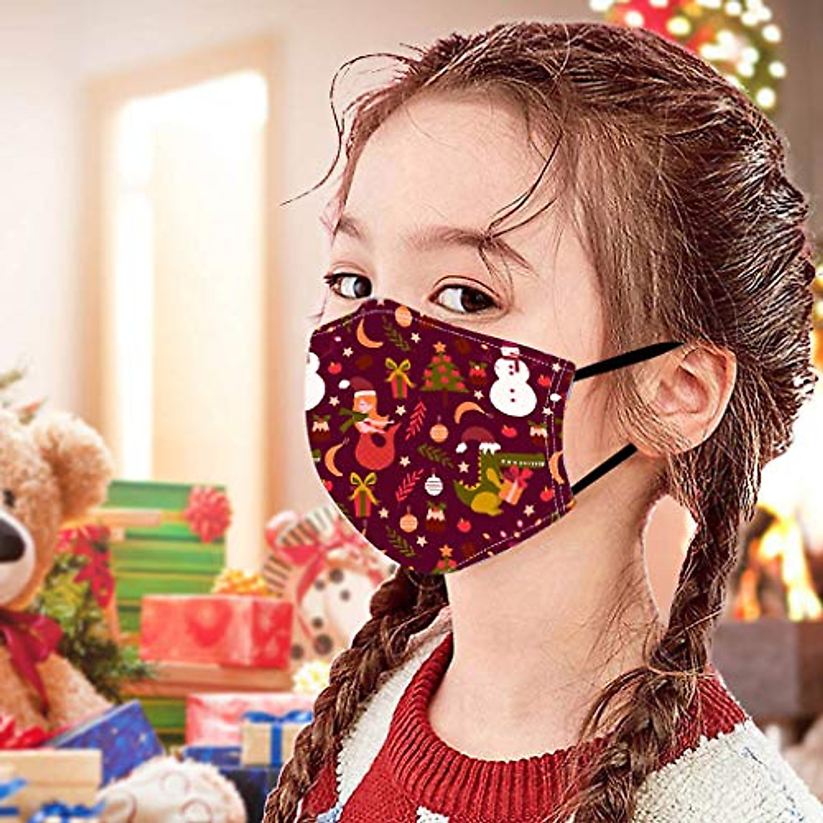 Walsent 5PCS Children Kids Cute Print Outdoor Protective Washable and Reusable Face Bandanas Stay Safe Face Mouth Bandanas, Christmas Decorations