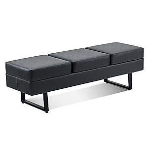 BarberPub Waiting Room Chairs, Heavy Duty Office Guest Reception Bench, Faux Leather Upholstered Lobby Chairs for Salon, Conference Room 7008 (Dark Grey)