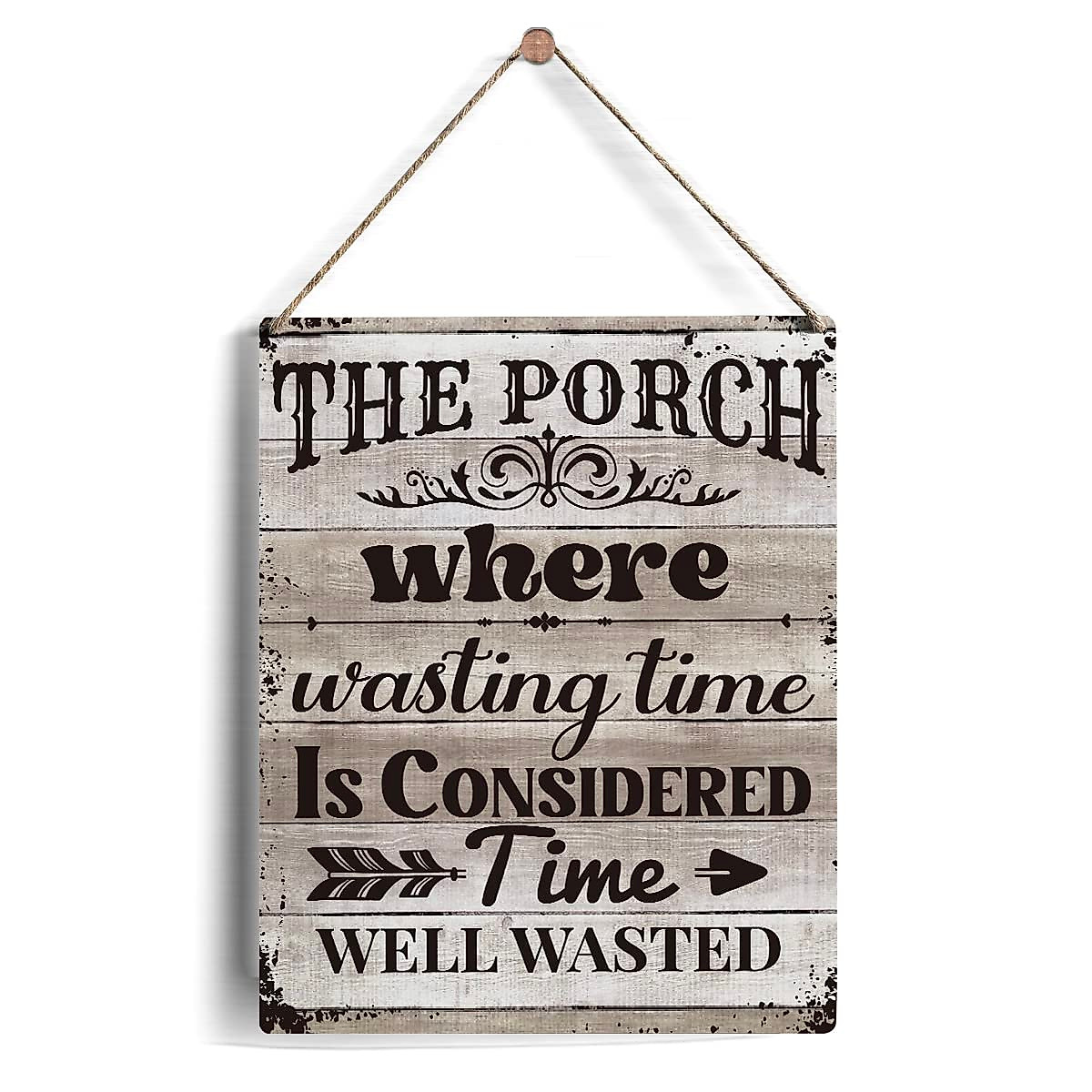 Porch Sign Gifts, Rustic the Porch Where Wasting Time Wooden Signs Wood Plaque Hanging Sign Home Porch Decor 8 x 10 Inches