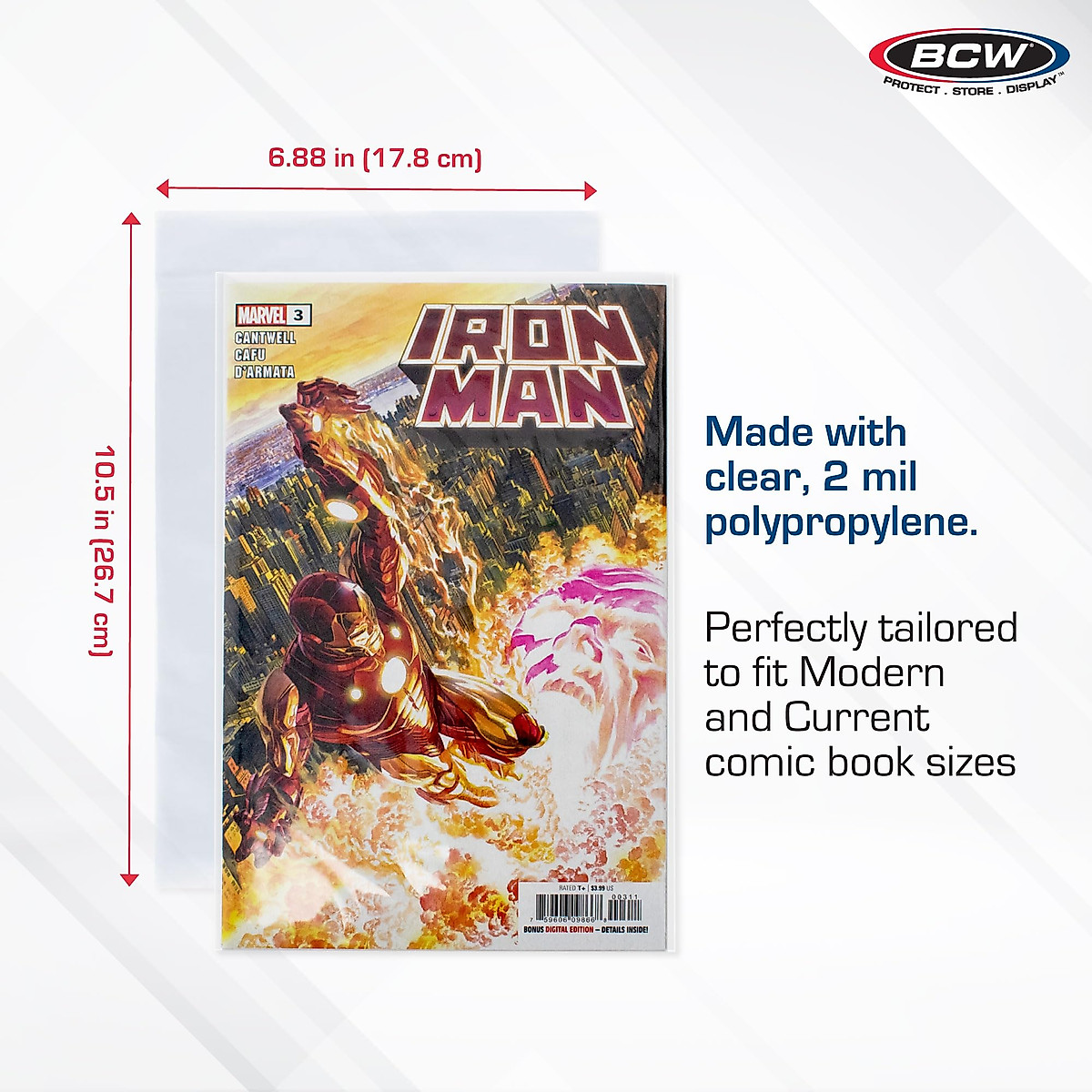 BCW Resealable Current/Modern Comic Bags - 200 ct | Acid-Free Modern Comic Bags for Current Issues | Exterior 6 7/8 x 10 1/2 inches | Crystal Clear Protection for Your Comic Collection