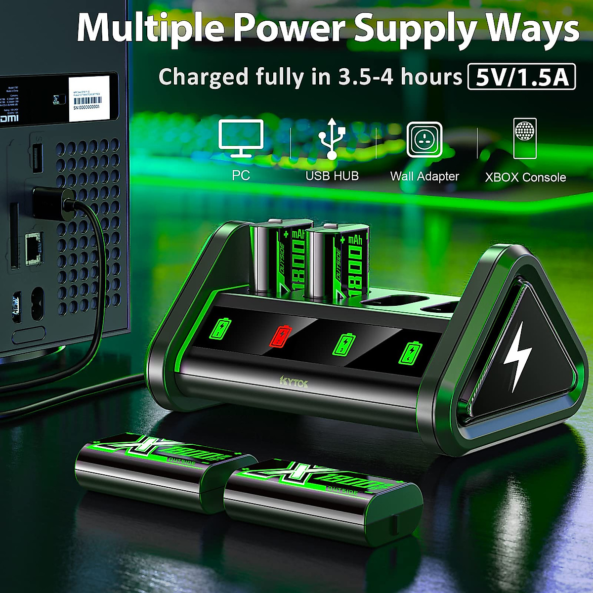 Kytok Rechargeable Battery Pack, Battery Charger Compatible with Xbox One/Series X|S/Xbox Elite Controller, 4 x 1800 mAh Controller Battery Pack Replacement for Xbox Series X|S/Xbox One Controller