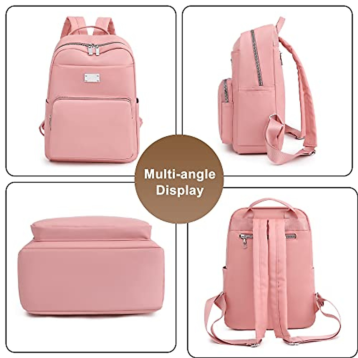 Oxford Cloth Backpack for Women Fashion Anti-Theft Waterproof Handbags Ladies Work Travel Shoulder Bucket Bags (Pink)