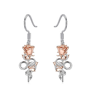 Rose Flower Earrings Sterling Silver Snake Rose Flower Dangle Drop Earrings Snake Jewelry Gifts for Women