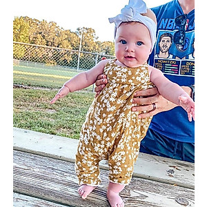 Baby Girls Daisy Playsuits Bodysuit+Headband Print Halter Romper Floral Jumpsuit Infant Summer Clothes (A-Yellow, 0-6 Months)
